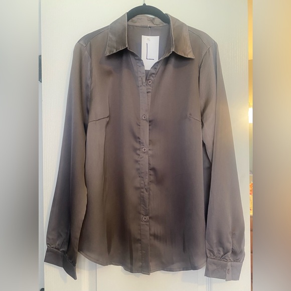 Private Label | Tops | Nwt Gray Satin Button Down Blouse | Poshmark